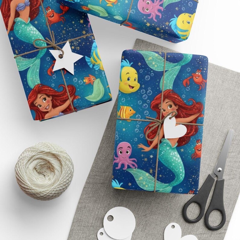 Ariel Little Mermaid Wrapping Paper, Undersea Friends Cartoon - Etsy