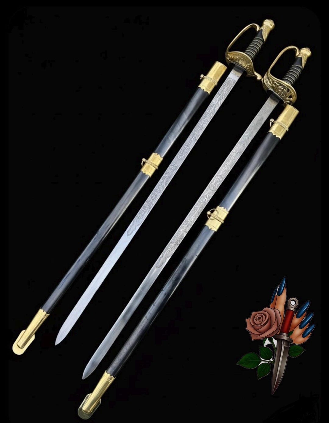 Engraved Cavalry Sword - Brass Guard, Steel Blade, 39" Comes With Black ...
