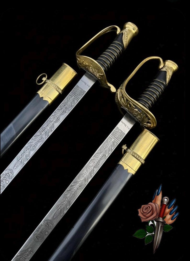 Engraved Cavalry Sword - Brass Guard, Steel Blade, 39" Comes With Black ...