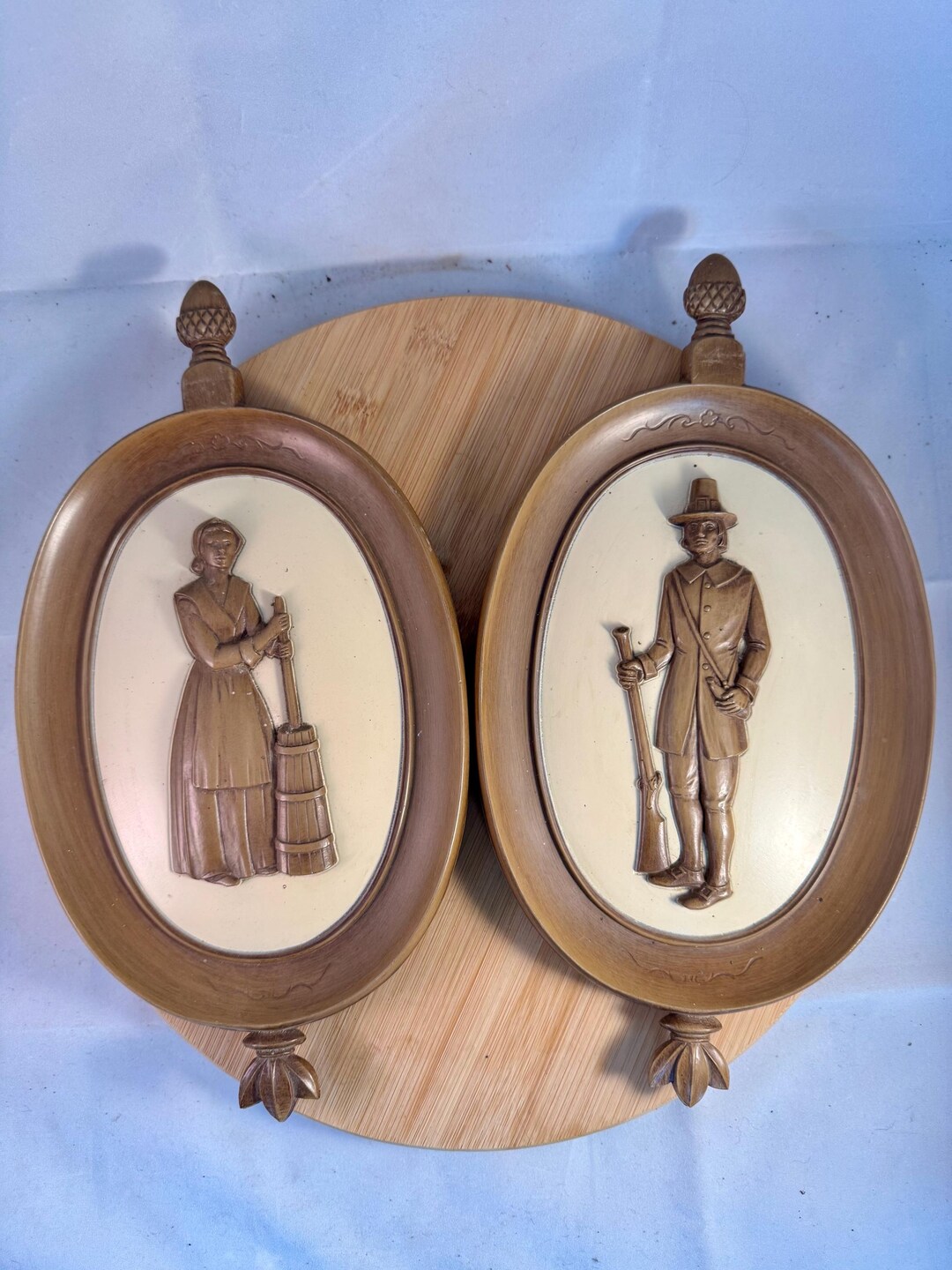 Syroco Vintage Puritan Wall Plaques Man Woman Thanksgiving Pilgrim ...