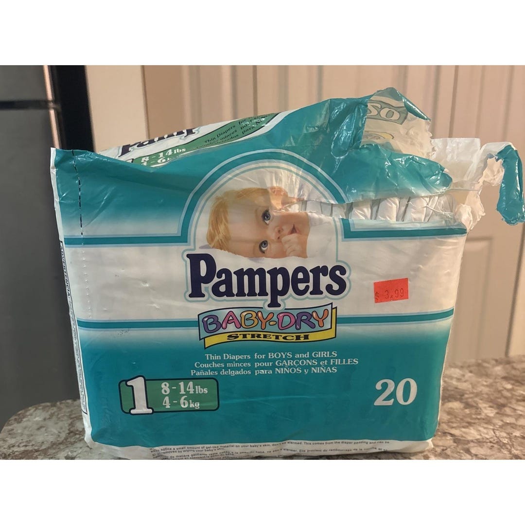 Vintage 1996 Pampers Baby Dry Stretch Plastic Diapers Size 1 Pack of 20 ...
