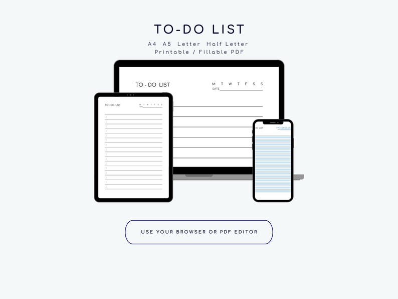 Simple To-do List, A4, A5, Letter, Half Letter, Printable and Fillable ...