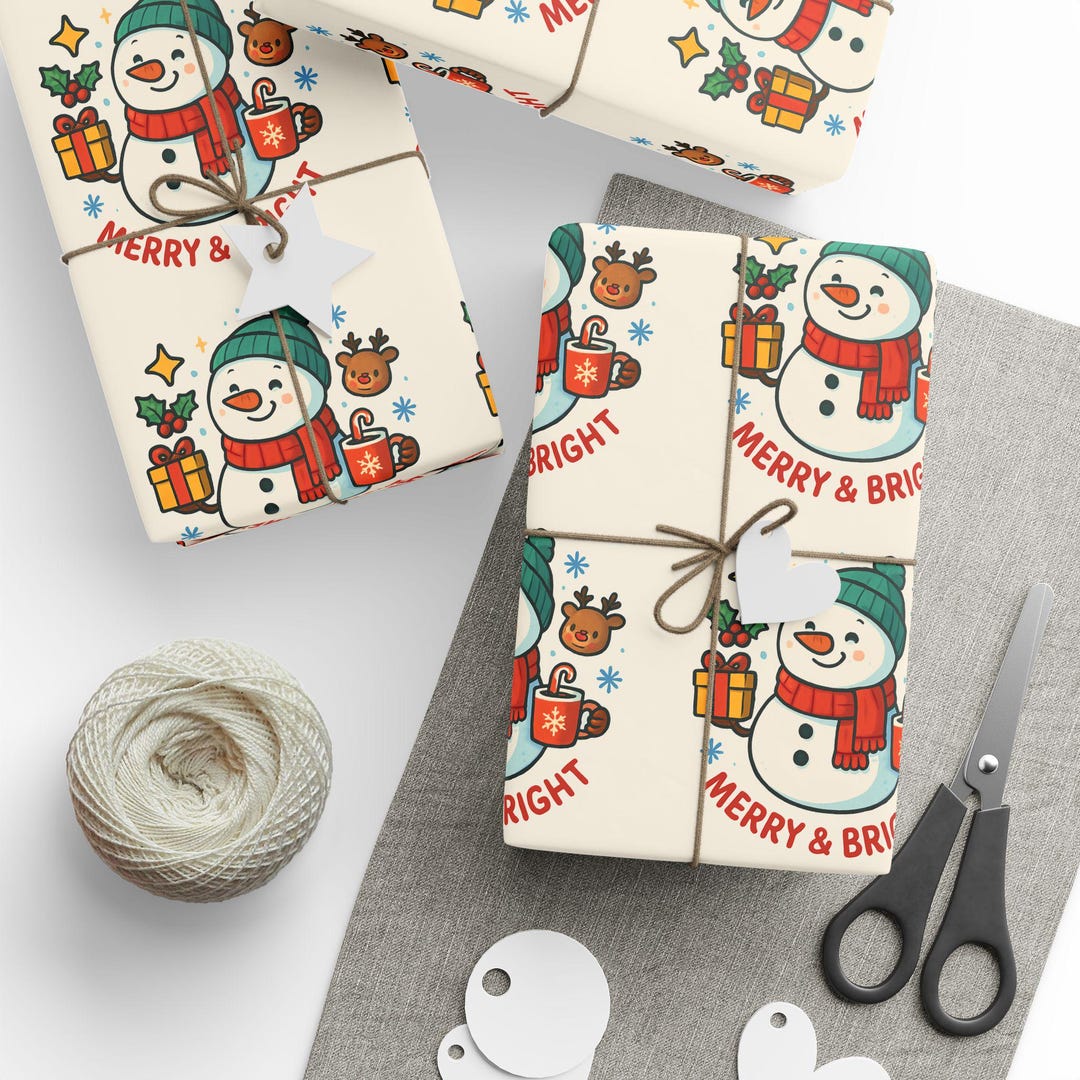 Cartoon Snowman Christmas Wrapping Paper - Etsy