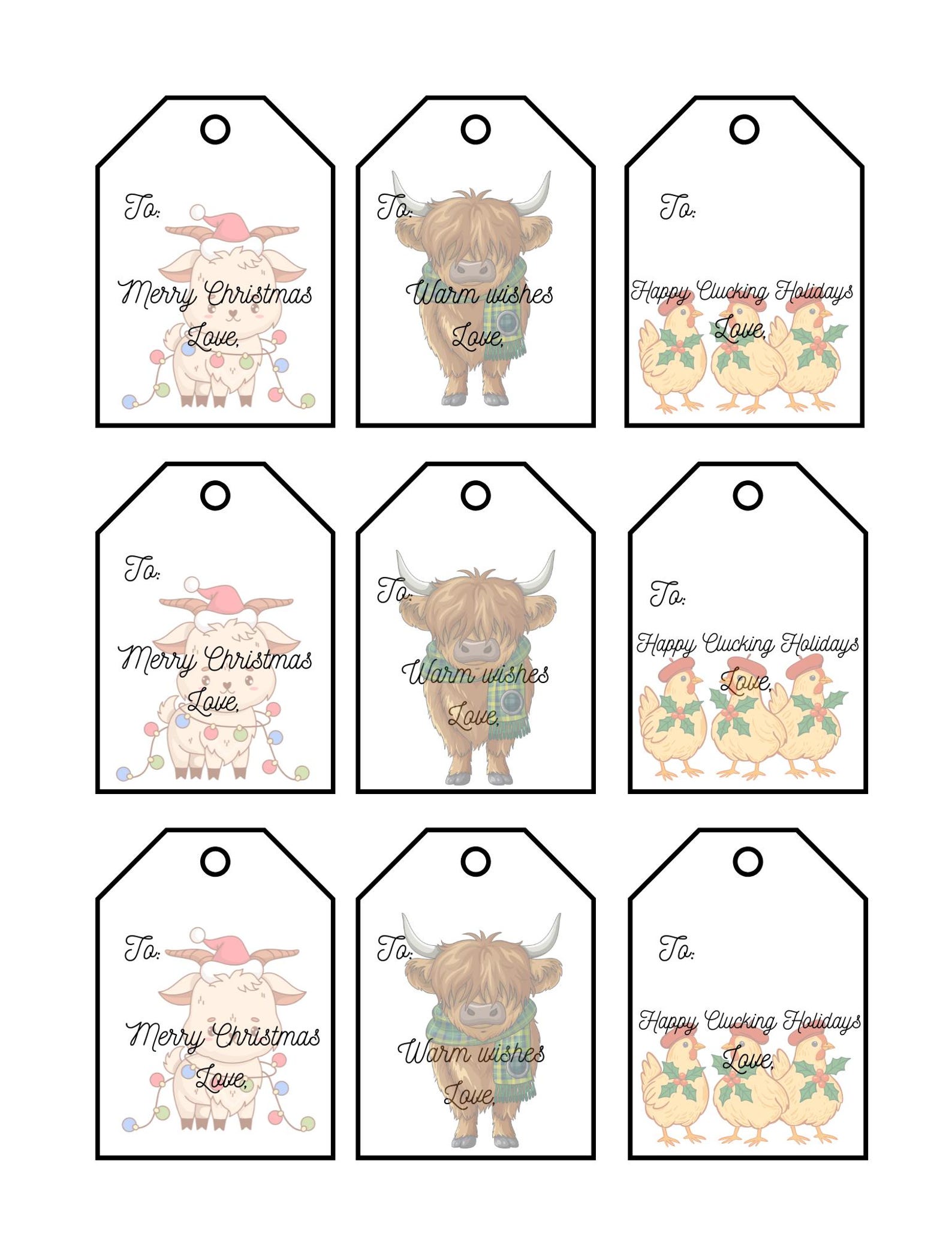 Farm Animal Christmas Gift Tags - Etsy