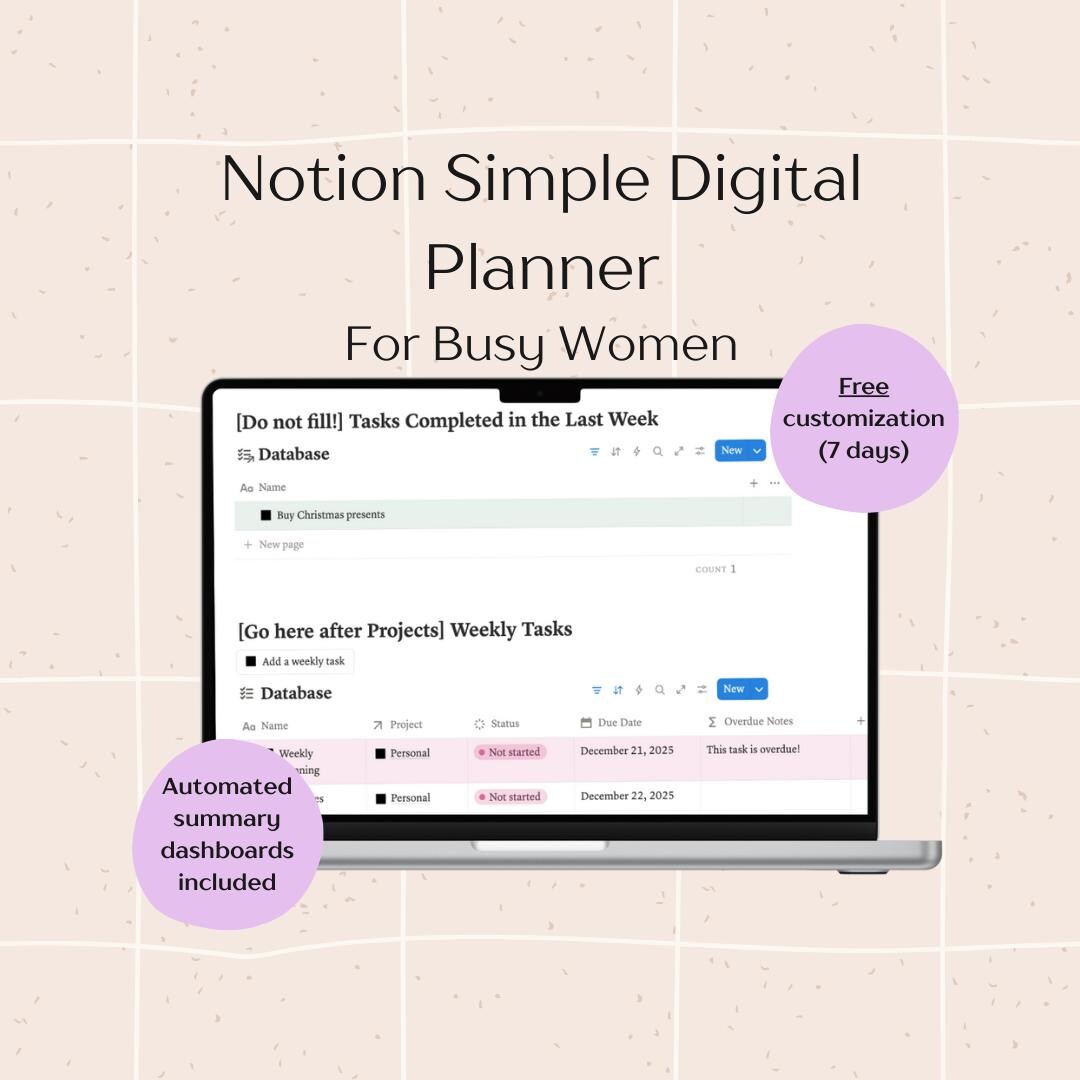 Simple Digital Planner 2026 Notion Template: Task Manager, Notion Meal ...