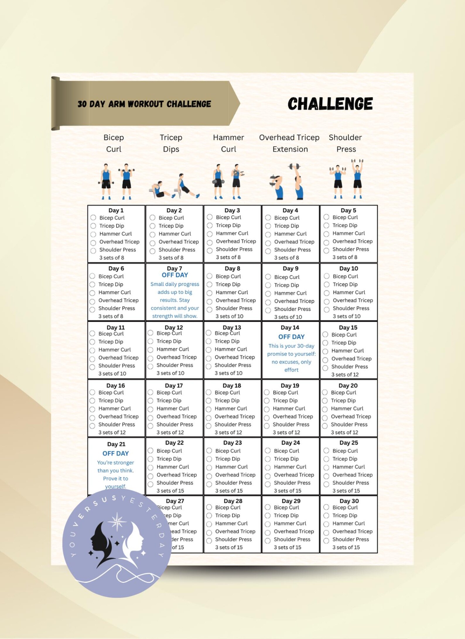 30 Day Arm Challenge Printable | Home Workout Tracker | Dumbbell ...
