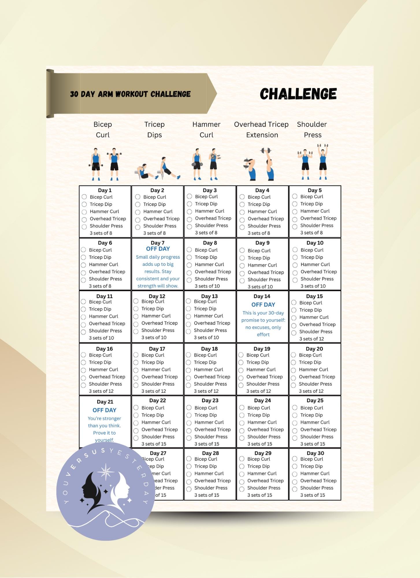 30 Day Arm Challenge Printable | Home Workout Tracker | Dumbbell ...