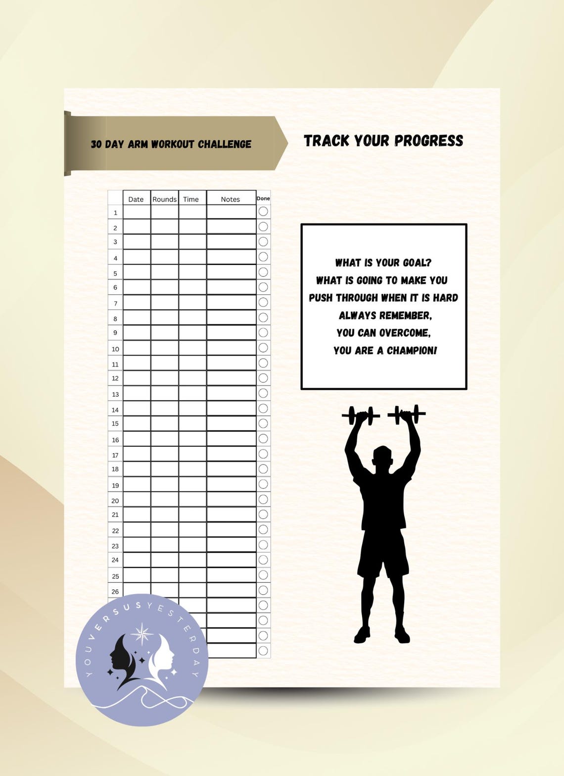 30 Day Arm Challenge Printable | Home Workout Tracker | Dumbbell ...