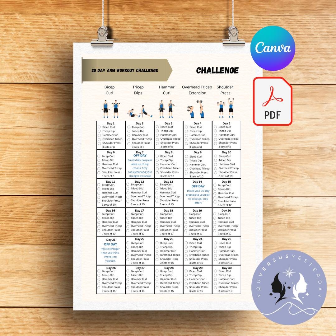 30 Day Arm Challenge Printable | Home Workout Tracker | Dumbbell ...
