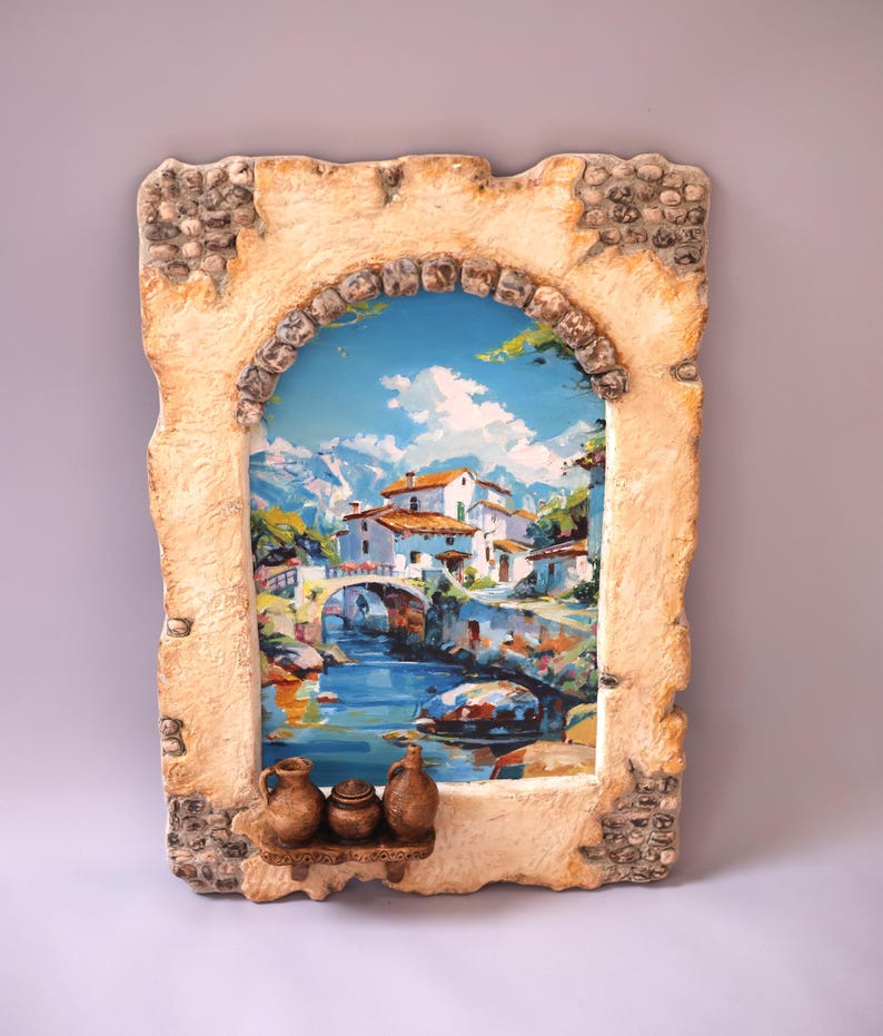 European Village Wall Art Old Bridge Landscape Oil Painting With ...