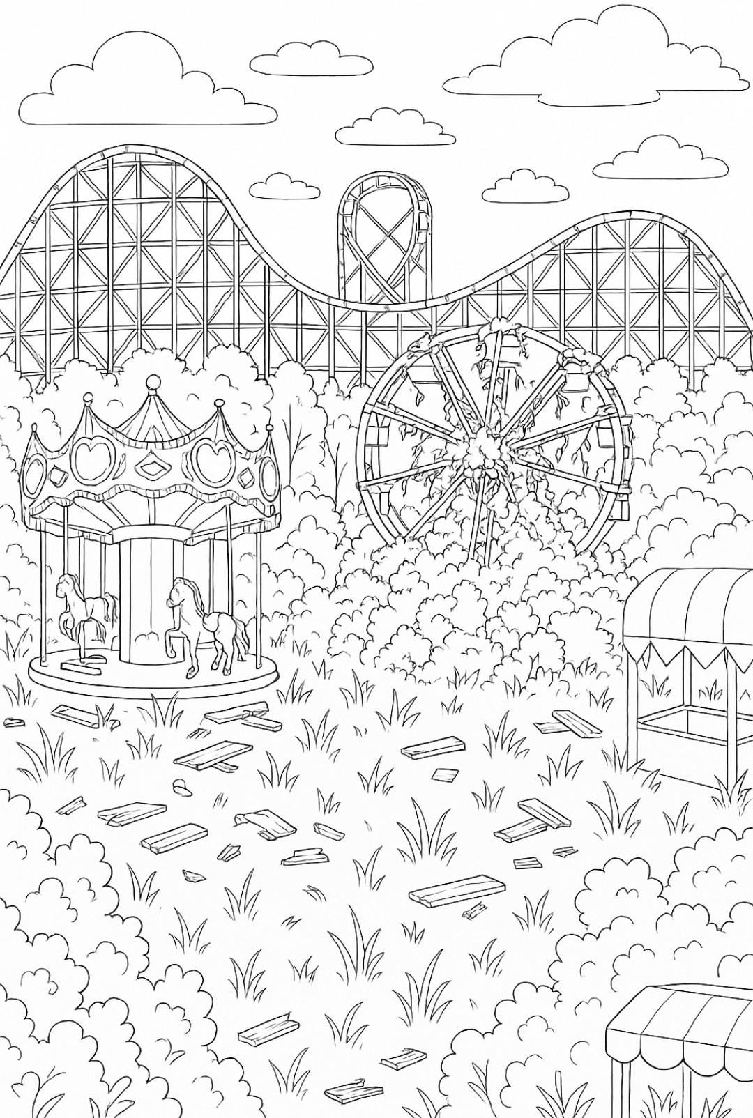 Abandoned Amusement Park Coloring Page - Etsy