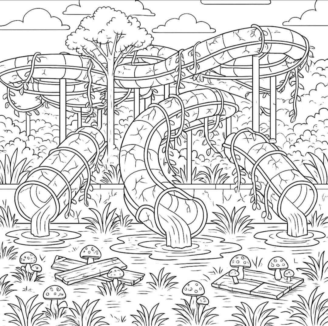 Abandoned Water Park Ruins Coloring Page - Etsy