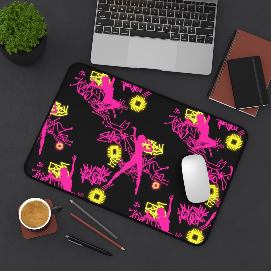 Neon Rave Dancer Cyber Graffiti Desk Mat | Pink Yellow Techcore ...