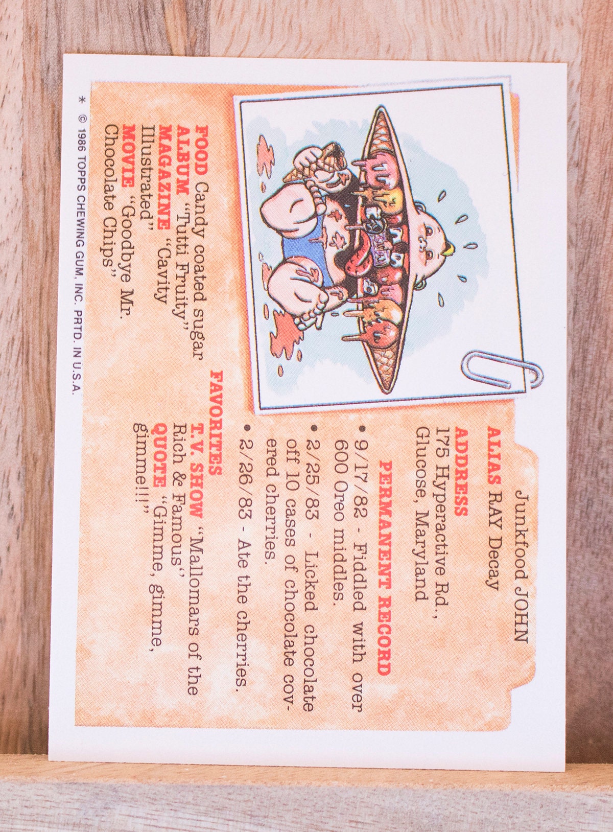 1986 Garbage Pail Kids Card, Lucas Mucus, 5th Series 195a, Lot 6, Mint ...