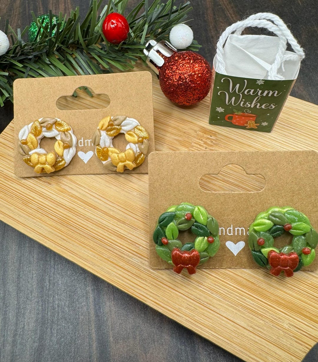 Handmade Christmas Wreath Polymer Clay Earrings - Etsy
