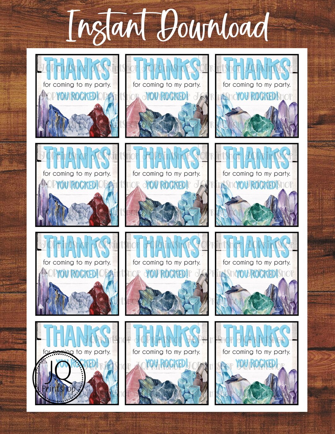 Printable Geology Theme Square Favor Tag, Rocks and Minerals Theme ...