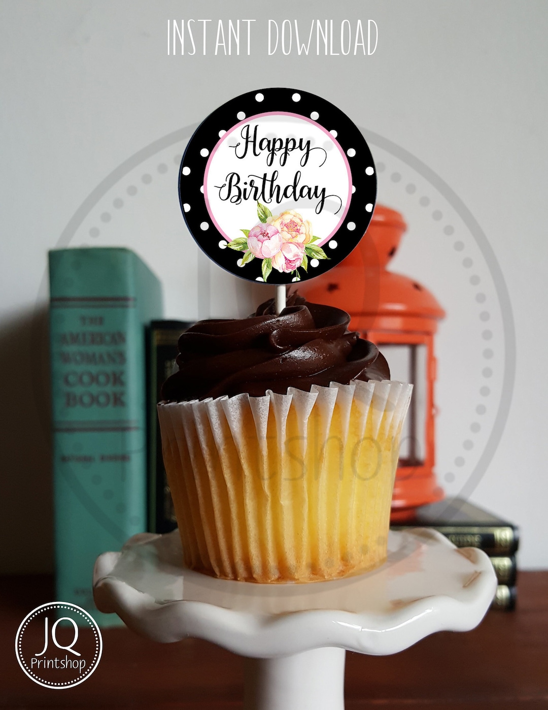Printable Birthday Cupcake Toppers, Happy Birthday Cupcake, Black and ...
