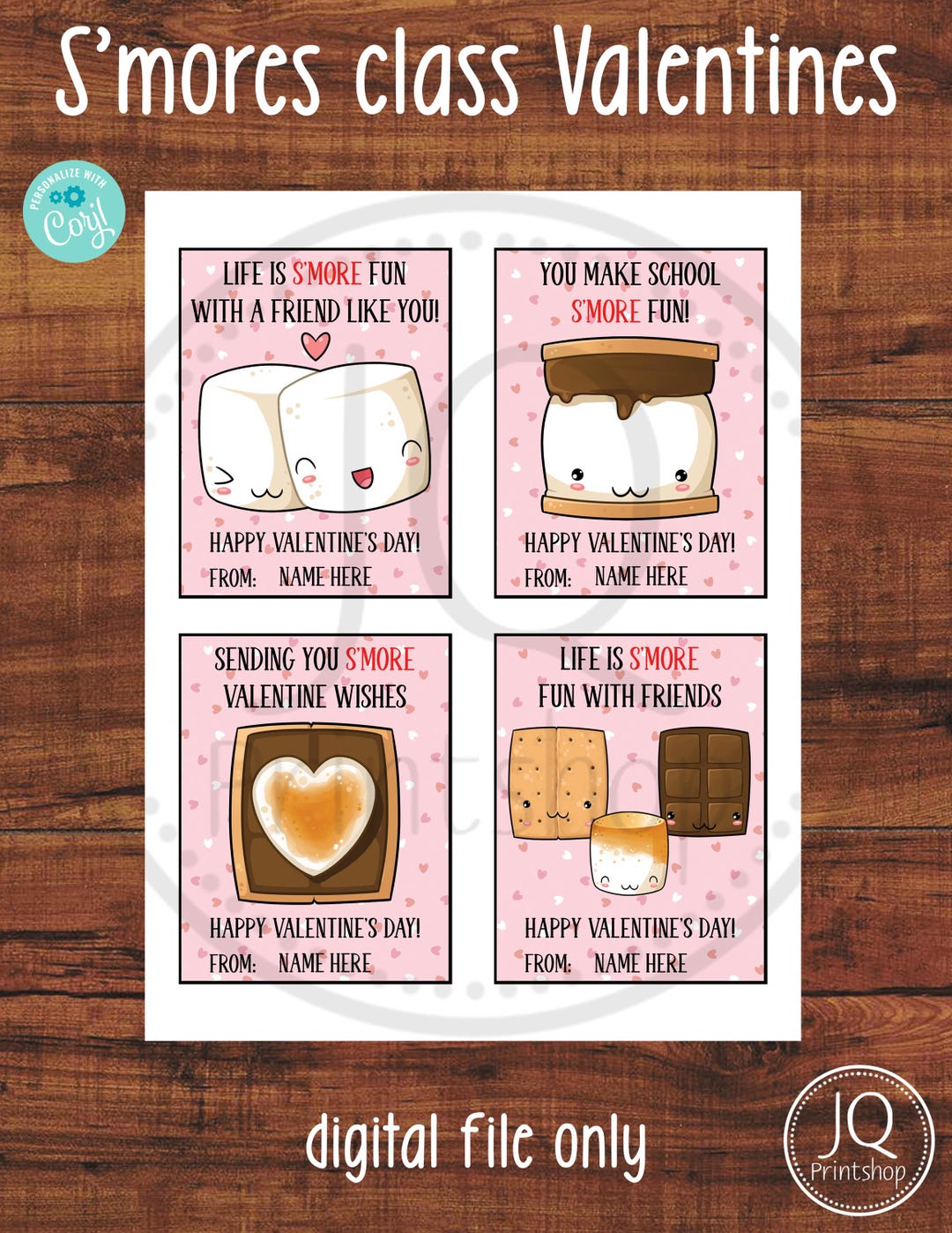 Printable Classroom Valentines, Class Valentine's, S'mores Themed ...