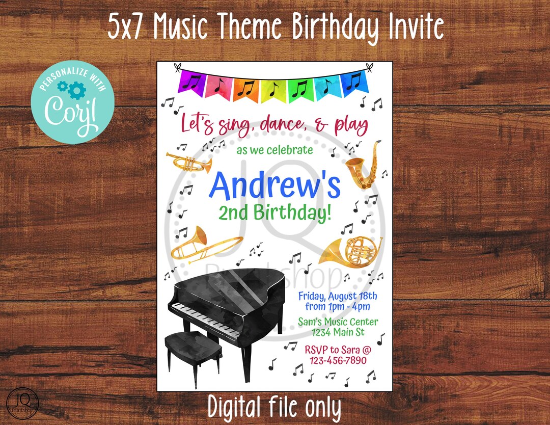 Editable Music Theme Birthday Invitation, Music Theme Birthday, Music ...