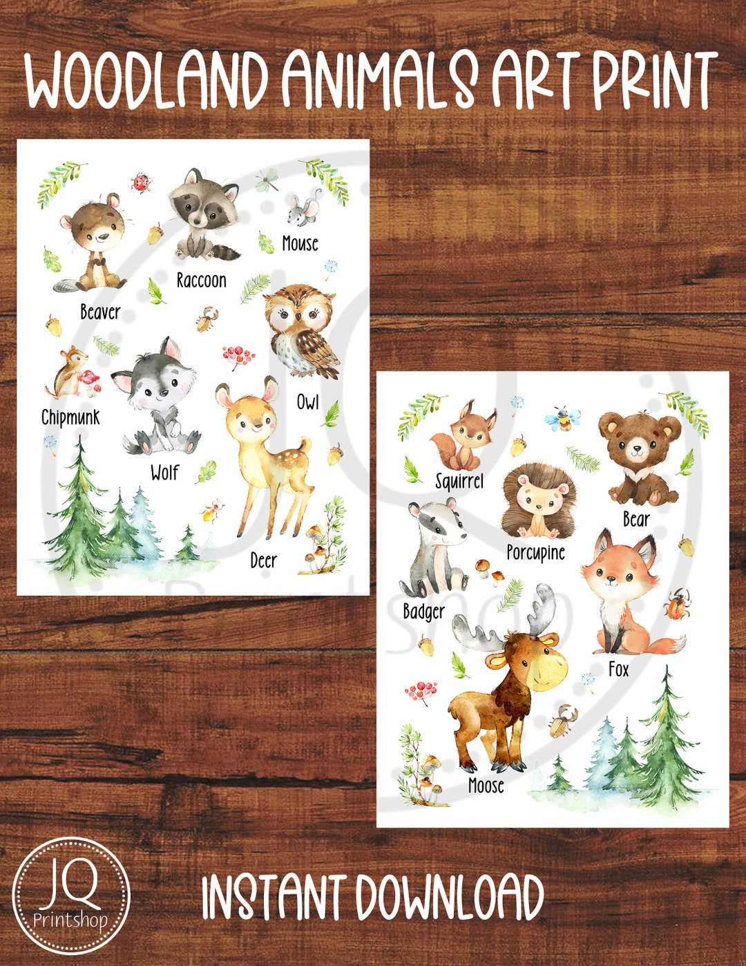 Printable Digital File Only, Woodland Animals Art Print, Woodland Theme ...
