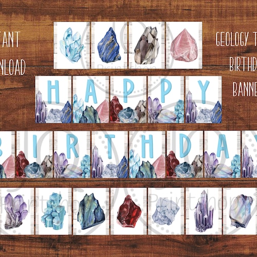Printable Birthday Banner Rocks and Minerals Theme Party - Etsy