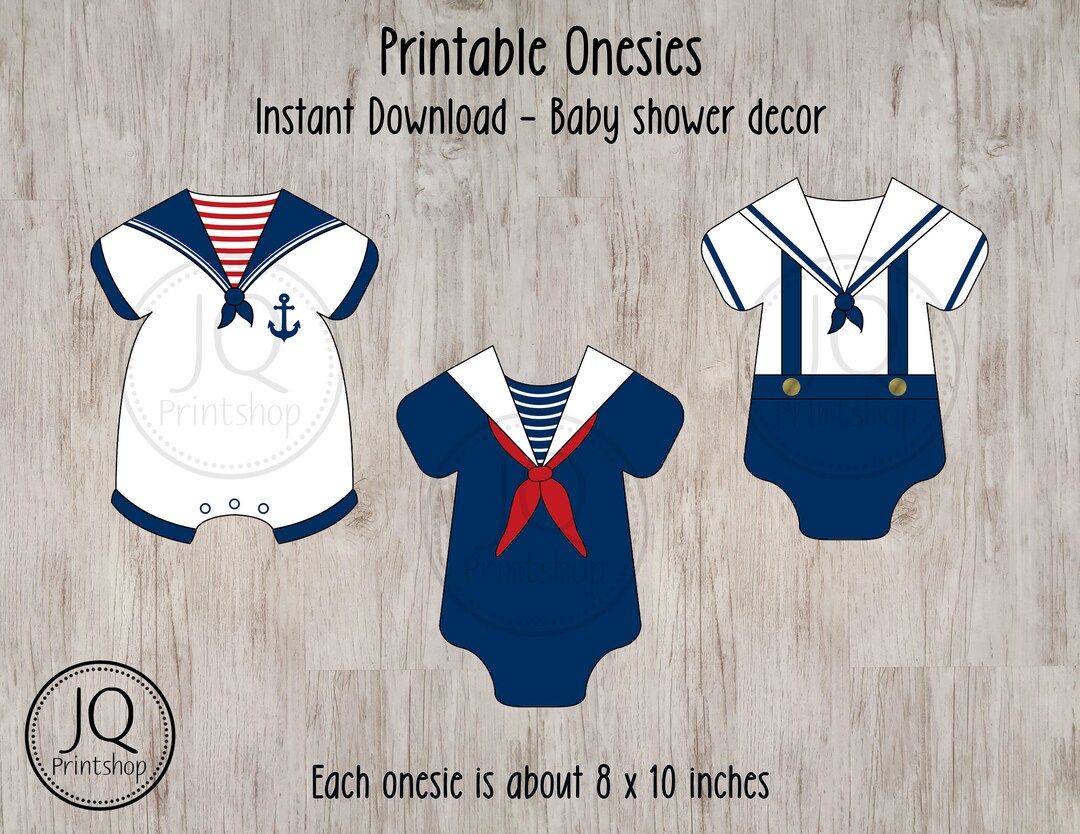 Printable Baby Shower Decoration, Sailor Theme Onesies, Nautical Theme ...