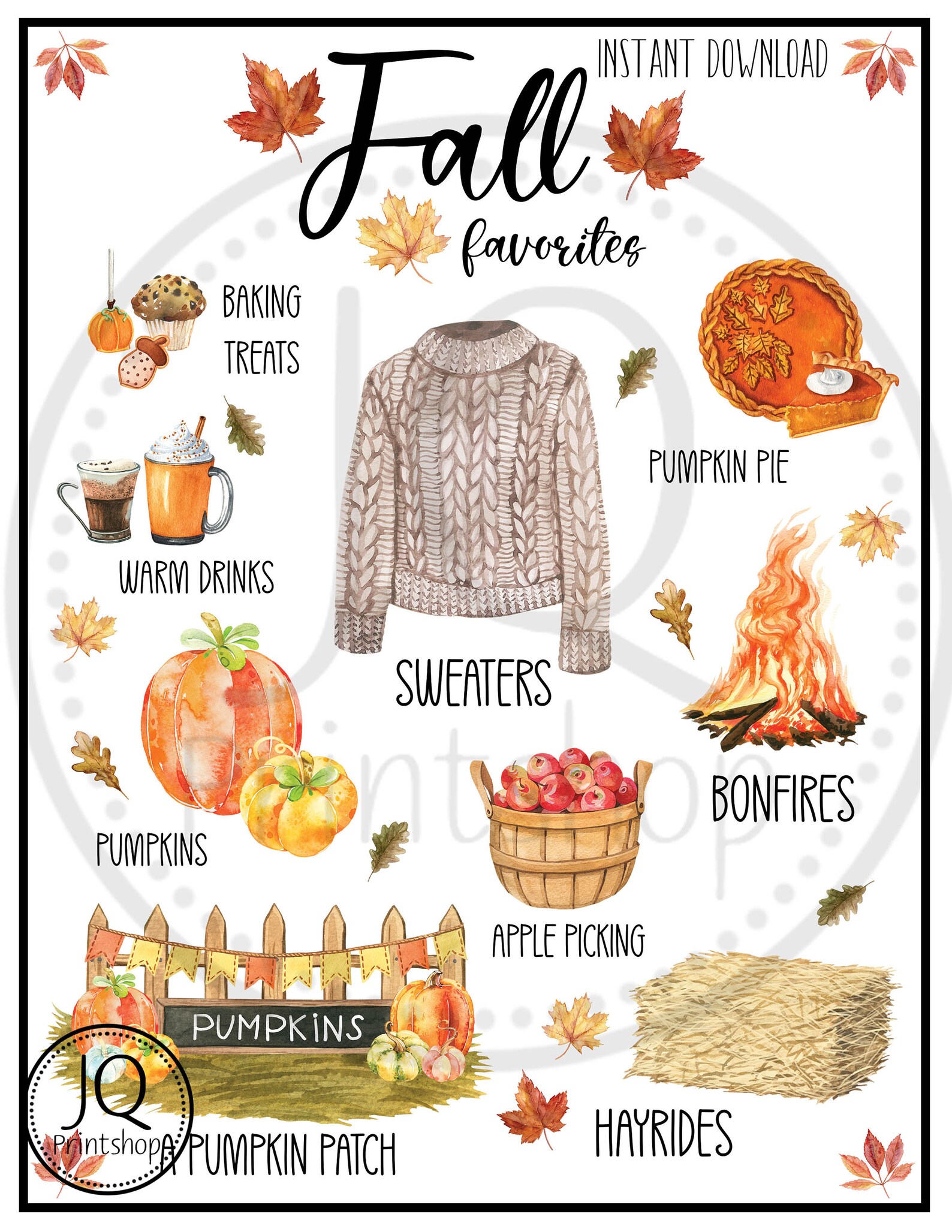 Printable Fall Art Fall Favorites Art Print Fall Theme Wall - Etsy