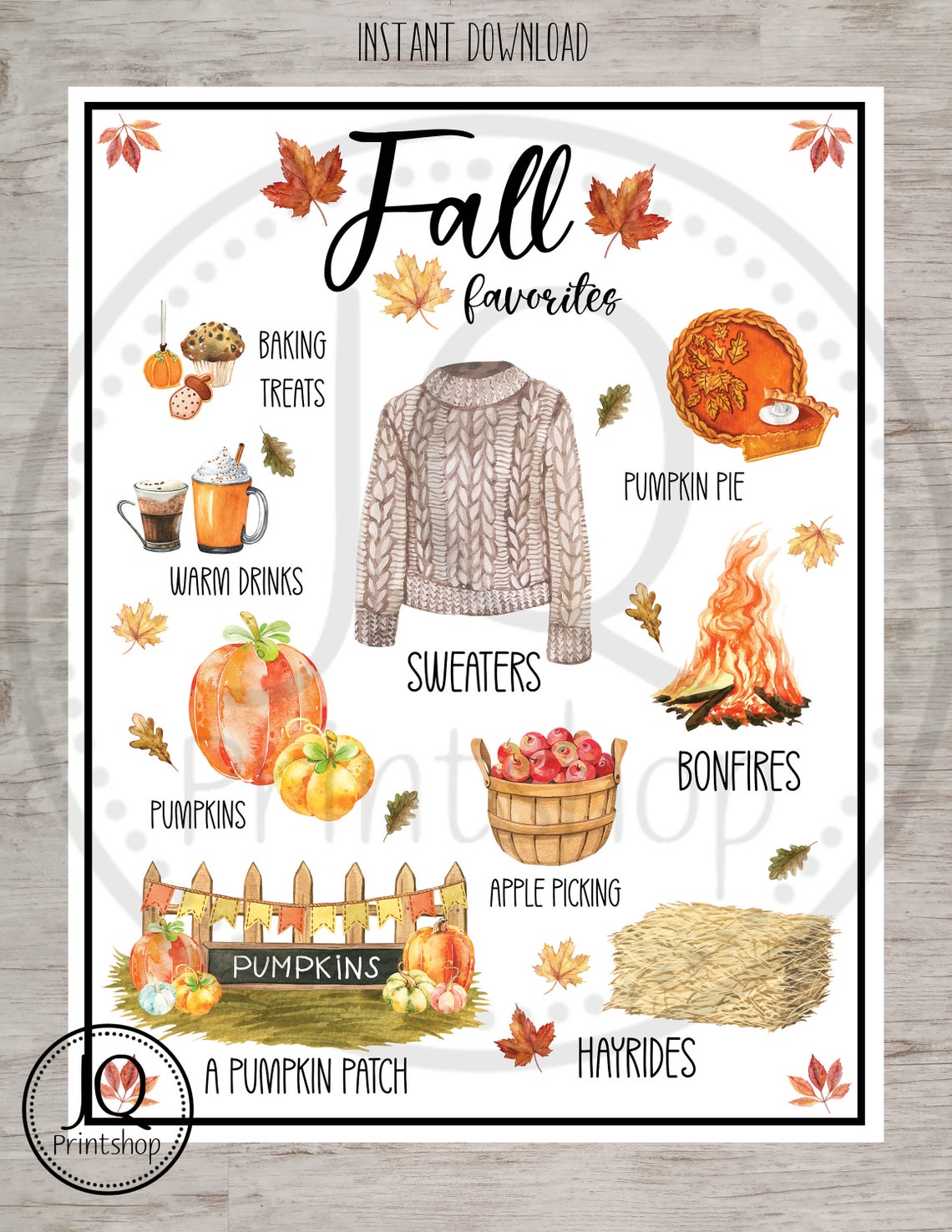 Printable Fall Art Fall Favorites Art Print Fall Theme Wall - Etsy