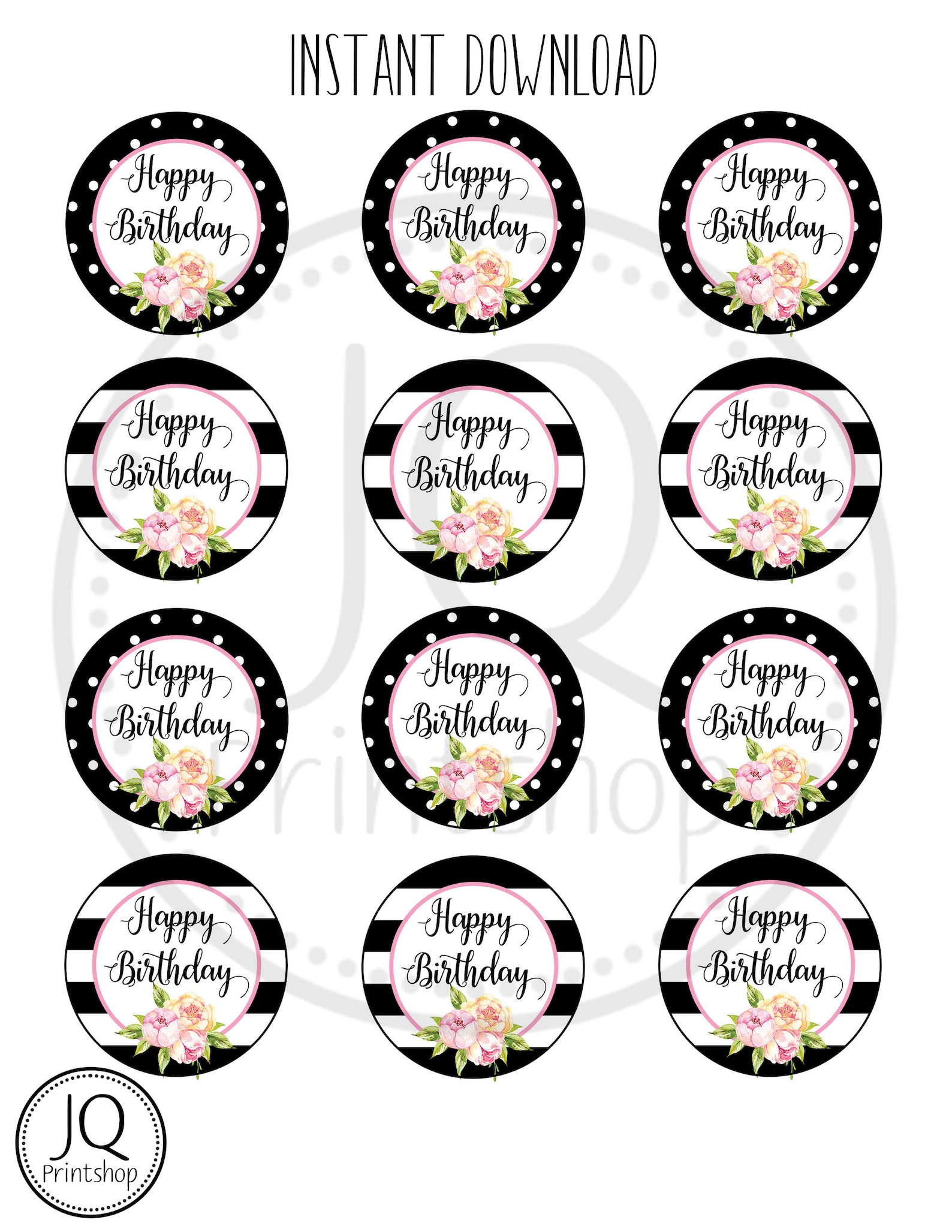Printable Birthday Cupcake Toppers Happy Birthday Cupcake | Etsy