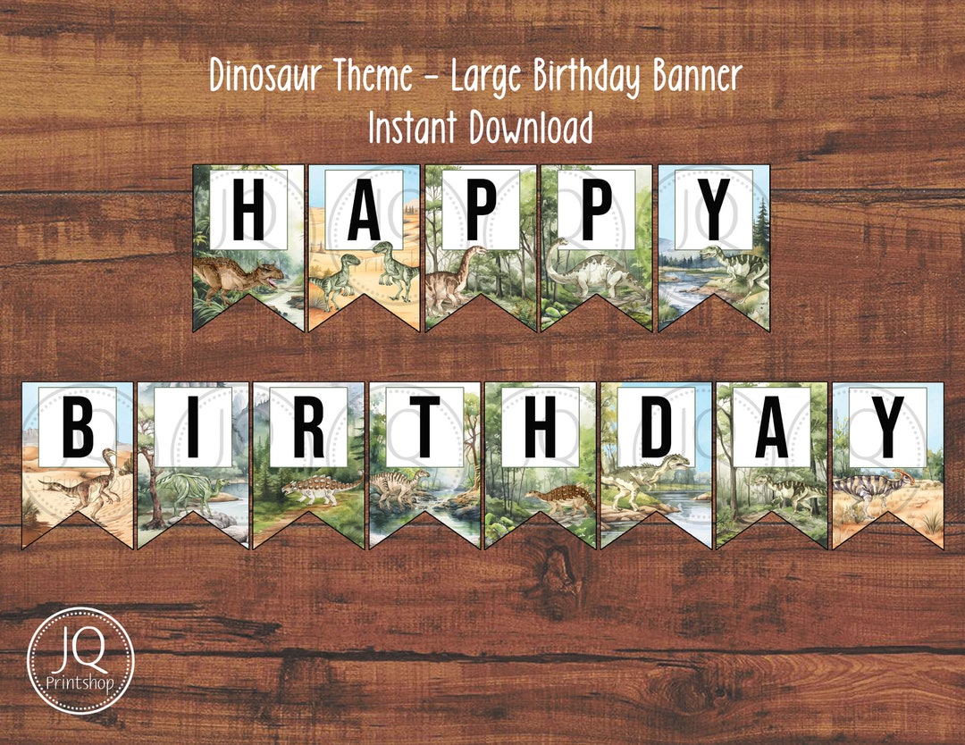 Printable, Dinosaur Theme Happy Birthday Banner, Dinosaur Birthday ...