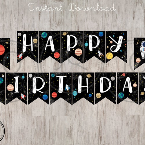 Printable Birthday Banner Happy Birthday Banner Space Theme - Etsy