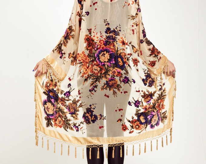 Velvet Fringe Kimono Jacket - Champagne Gypsy Woman - Etsy