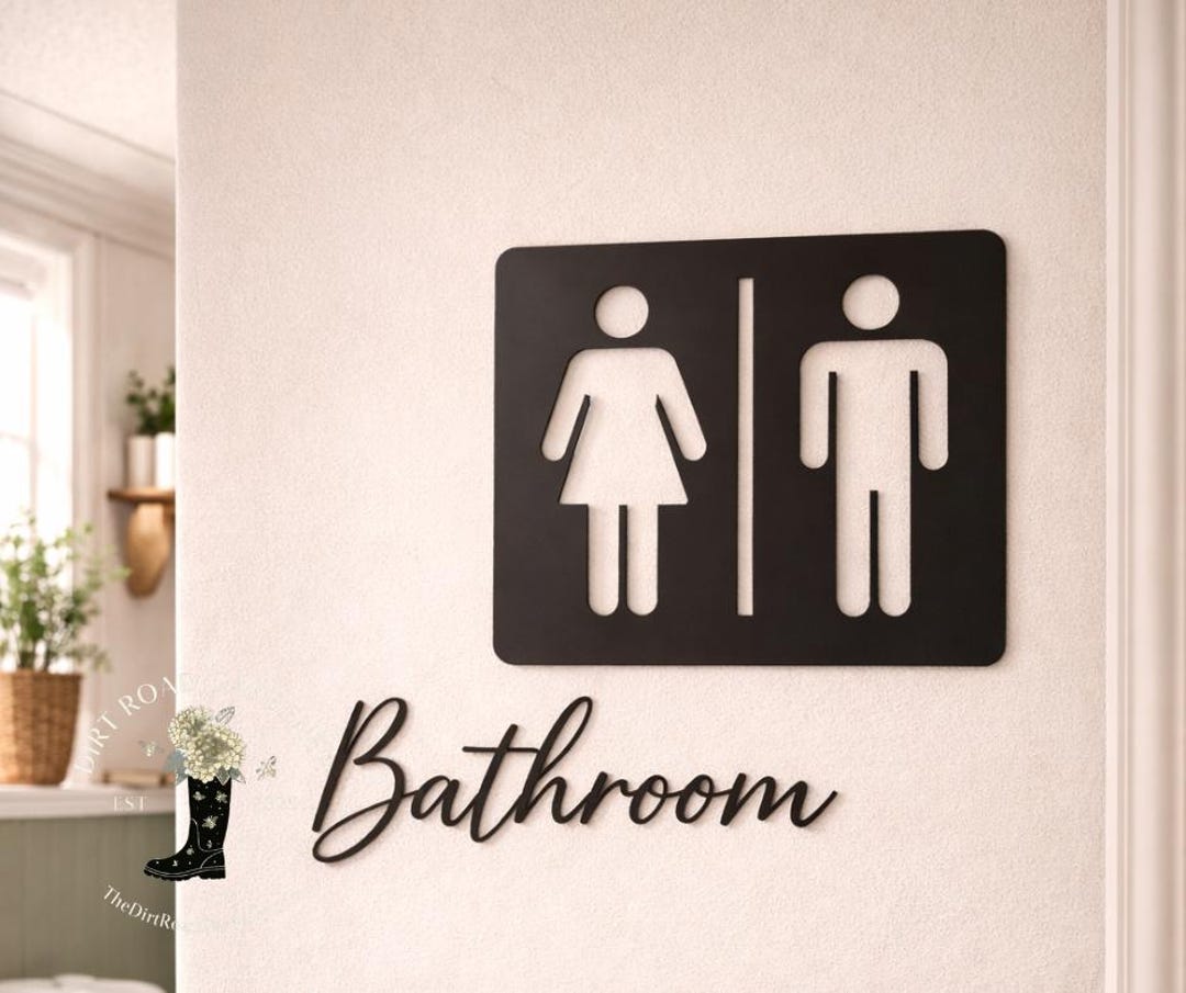 Bathroom Mini Metal Sign Set | Restroom Wall Sign | Farmhouse Bathroom ...
