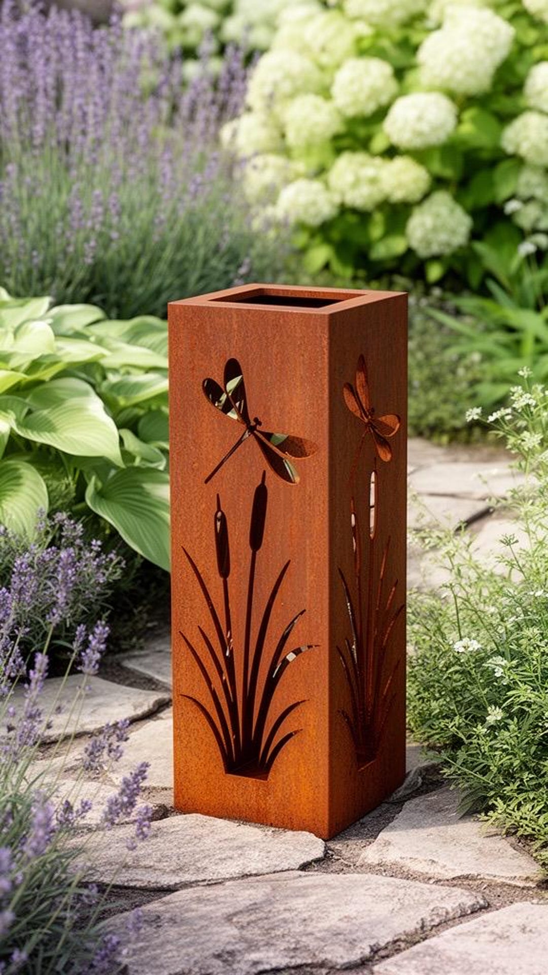 Large Dragonfly Garden Column – Rustic Metal Luminary for Cottage ...