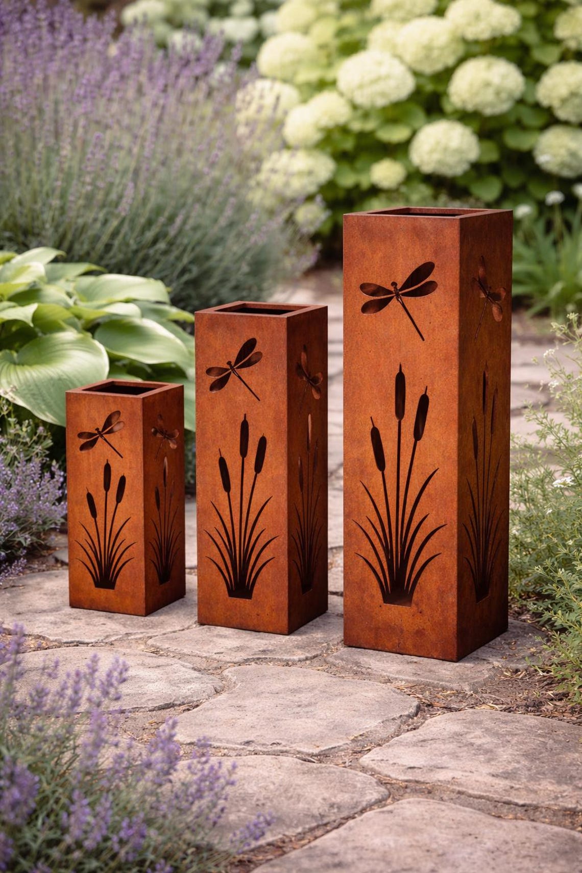 Dragonfly Garden Column – Rustic Metal Luminary for Cottage & Water ...