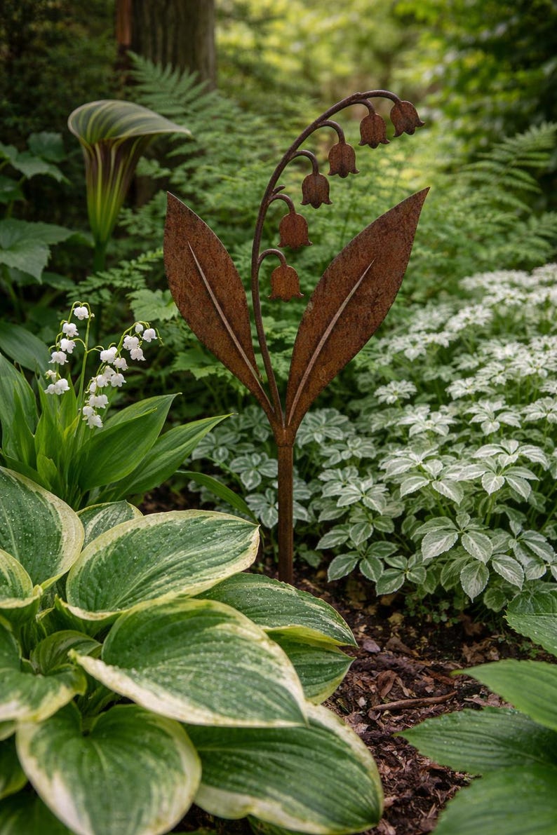 Lily of the Valley Metal Garden Stake | Handmade Steel Garden Art - Etsy