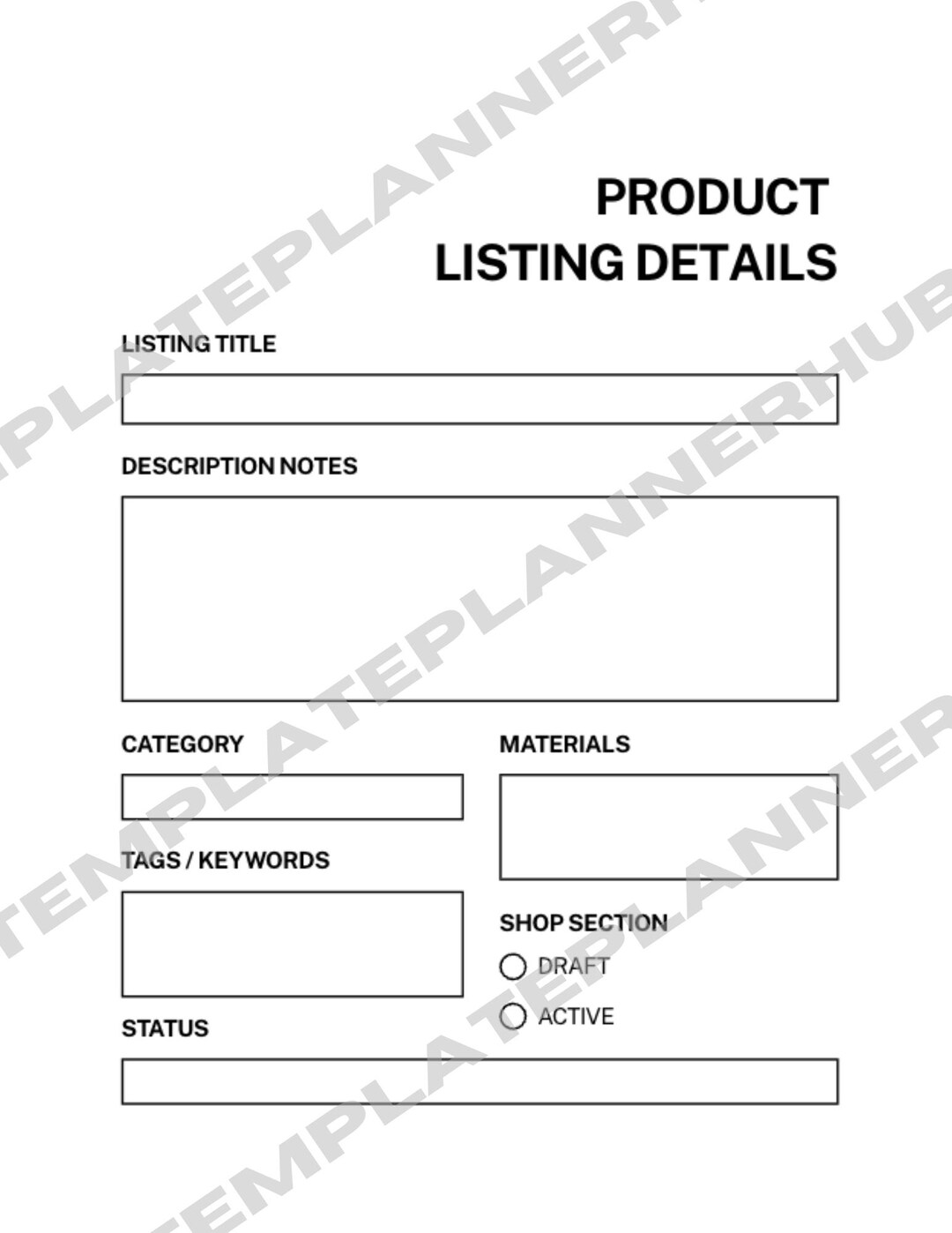 Product Listing Organizer Sheet - Etsy