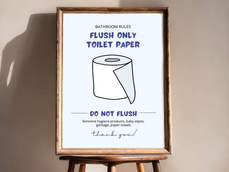 Cute Flush Only Toilet Paper Bathroom Sign, WC Sign, Sensitive Plumbing ...