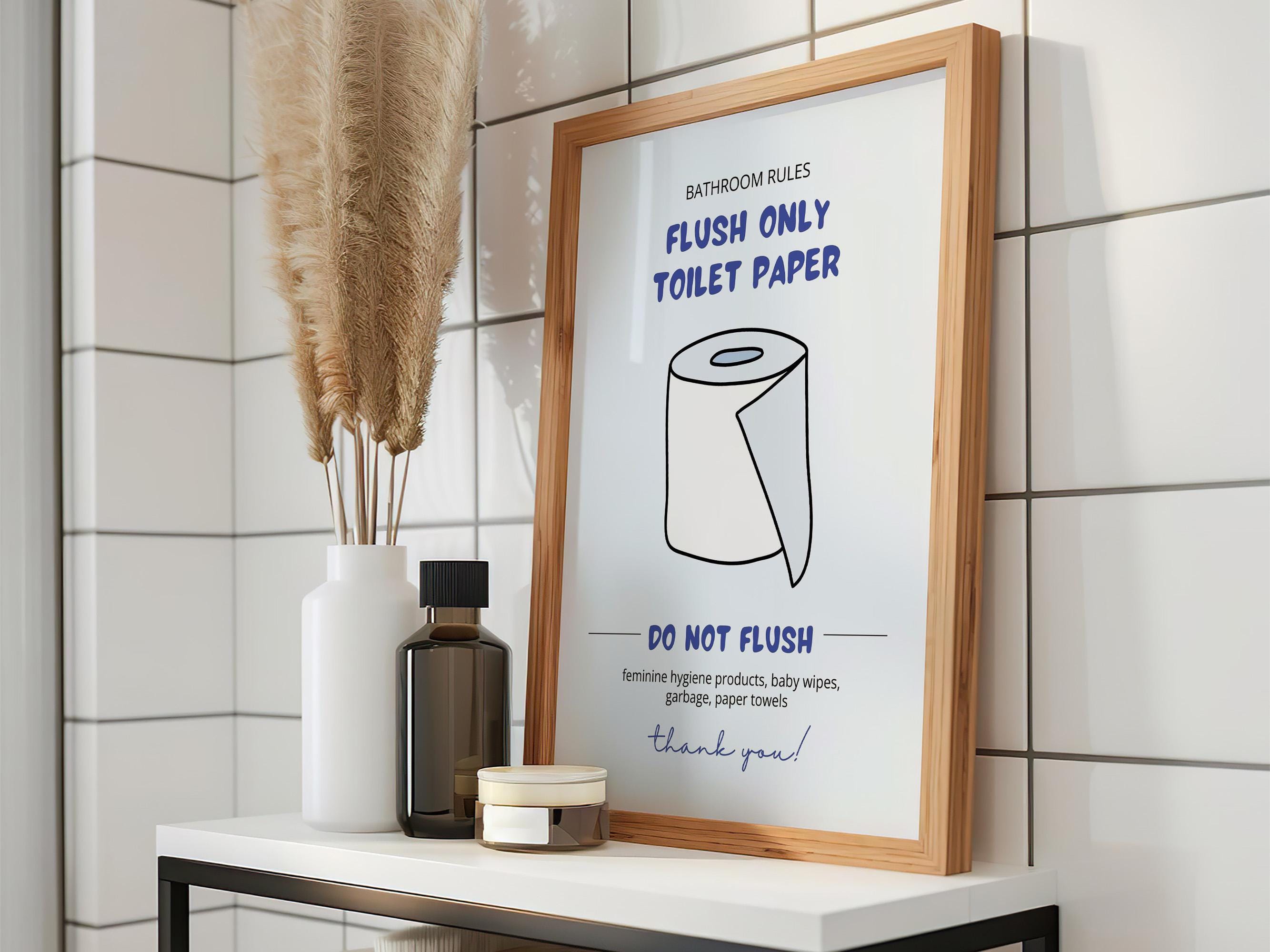 Cute Flush Only Toilet Paper Bathroom Sign, WC Sign, Sensitive Plumbing ...