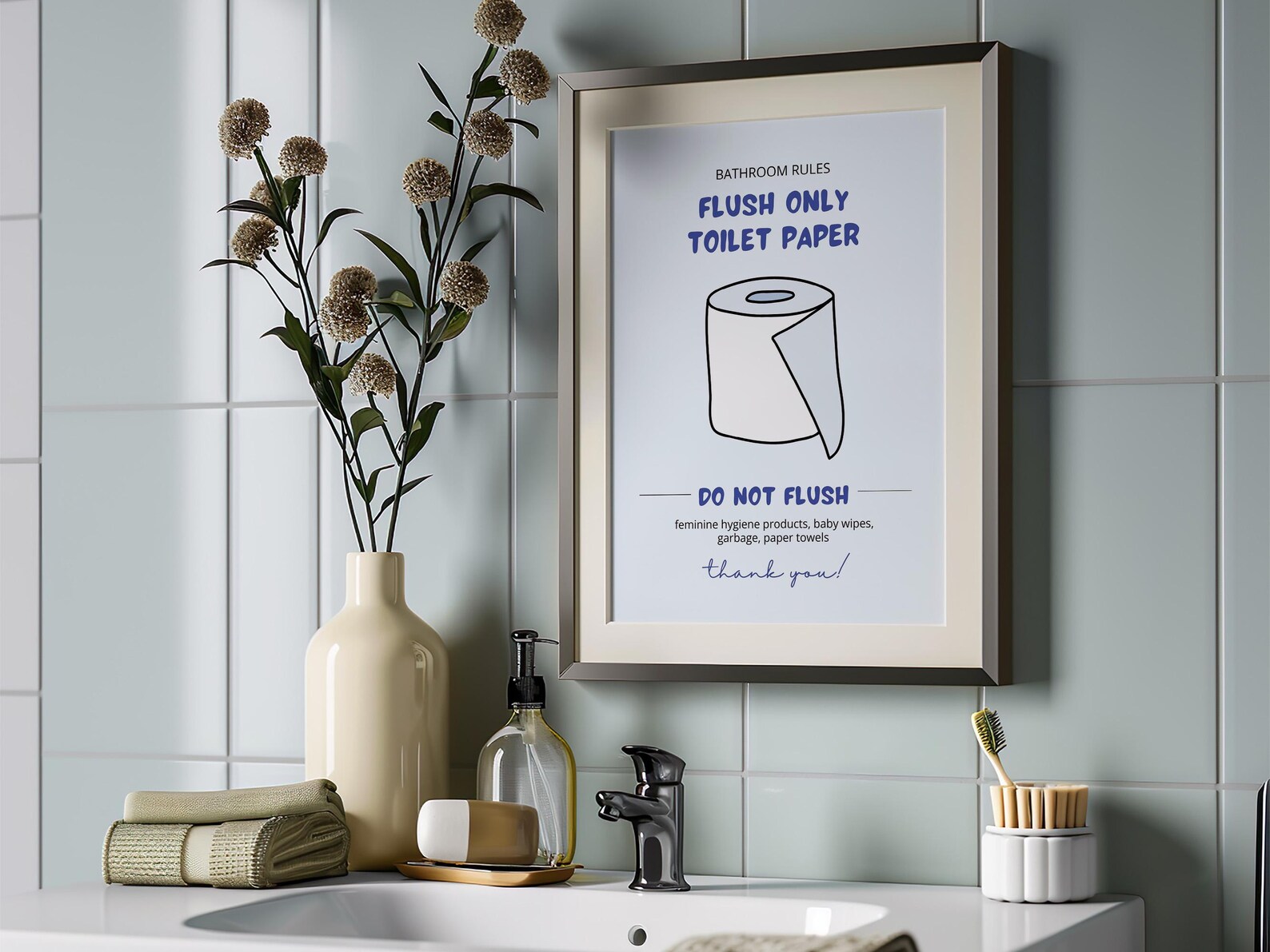 Cute Flush Only Toilet Paper Bathroom Sign, WC Sign, Sensitive Plumbing ...
