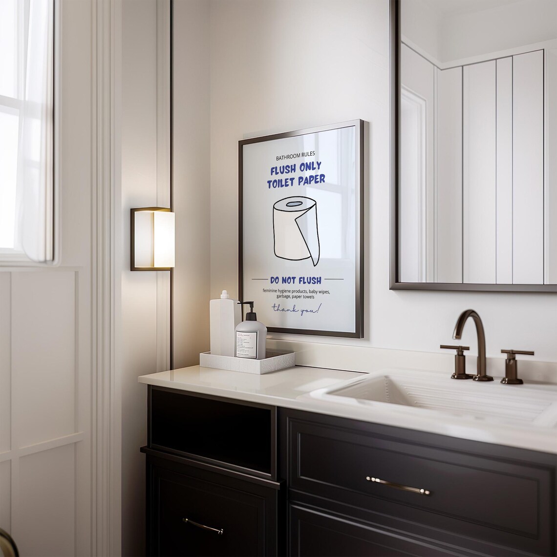Cute Flush Only Toilet Paper Bathroom Sign, WC Sign, Sensitive Plumbing ...