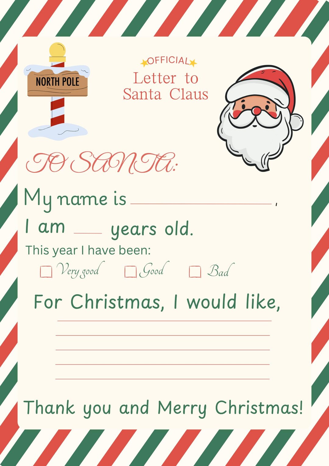 Letter to Santa Printable Digital Print for Kids - Etsy