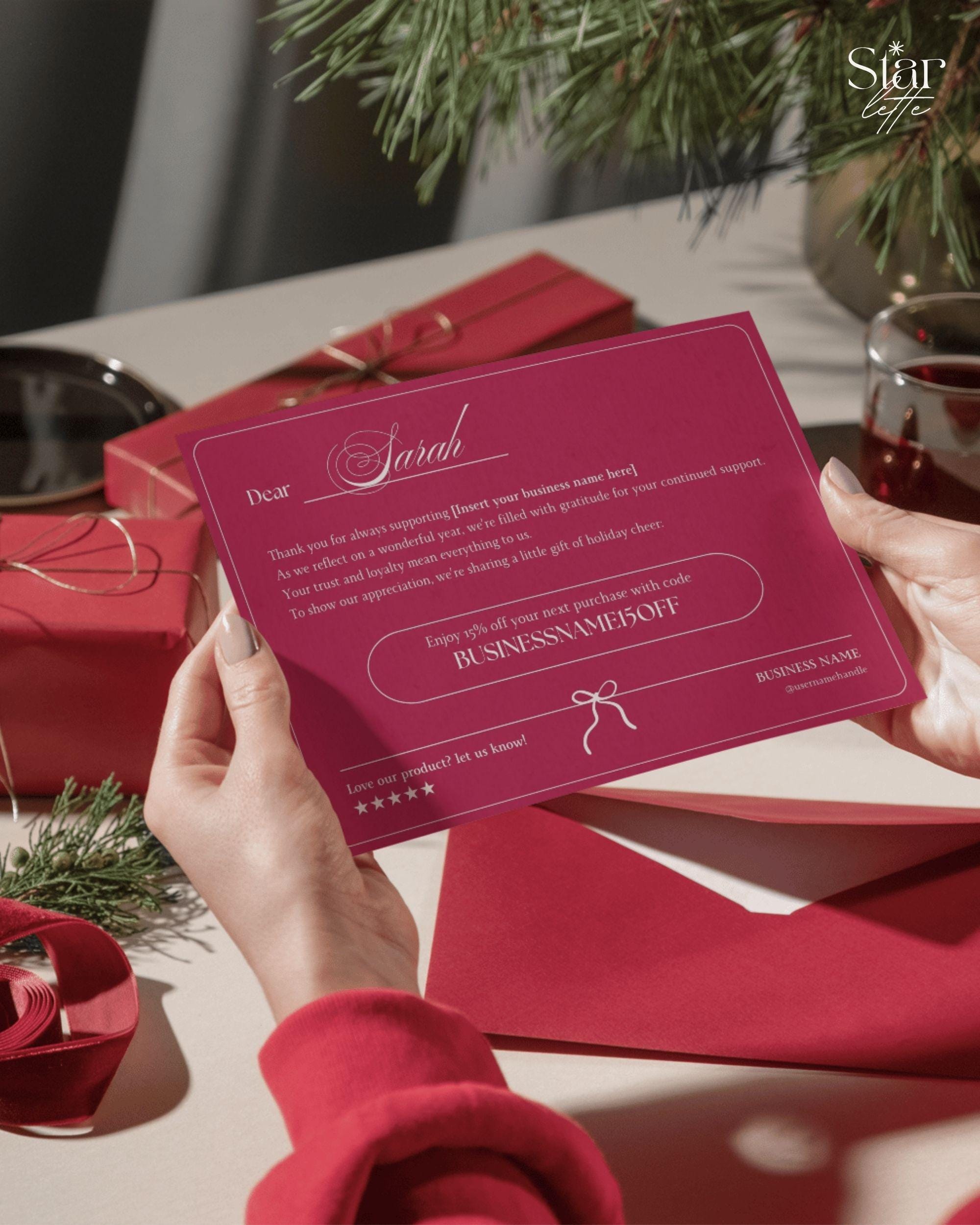 Editable Christmas Thank You Card Template, Small Business Holiday Card ...