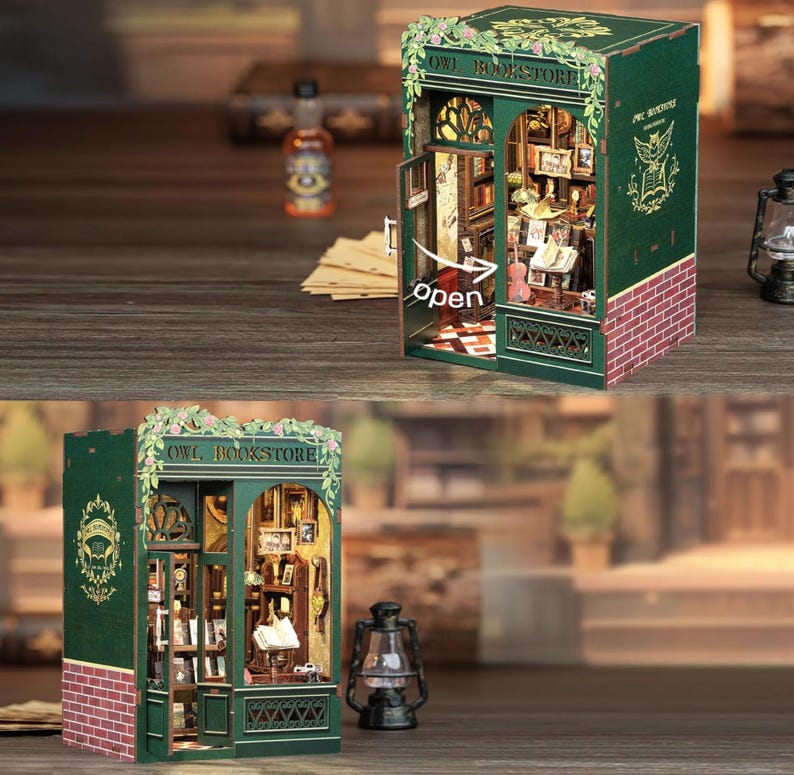 DIY Owl Bookstore Book Nook Kit | Miniature Bookshop Shelf Insert ...