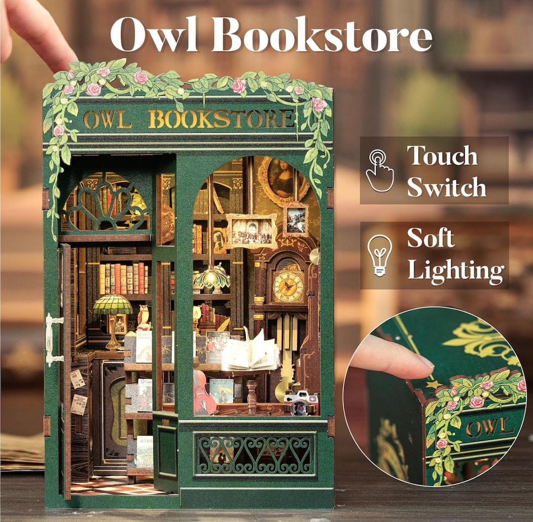 DIY Owl Bookstore Book Nook Kit | Miniature Bookshop Shelf Insert ...