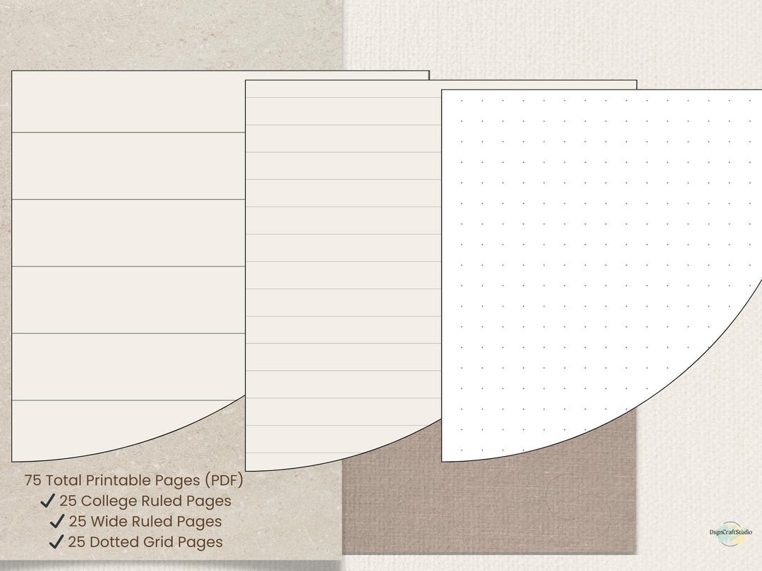 5x8 Cream Lined Writing Paper Bundle, College Ruled, Dot Grid, Wide ...