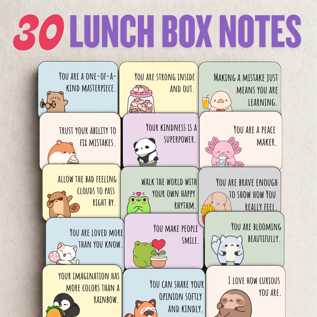 Lunch Box Affirmation Cards for Kids, Positive Notes (digital Download ...