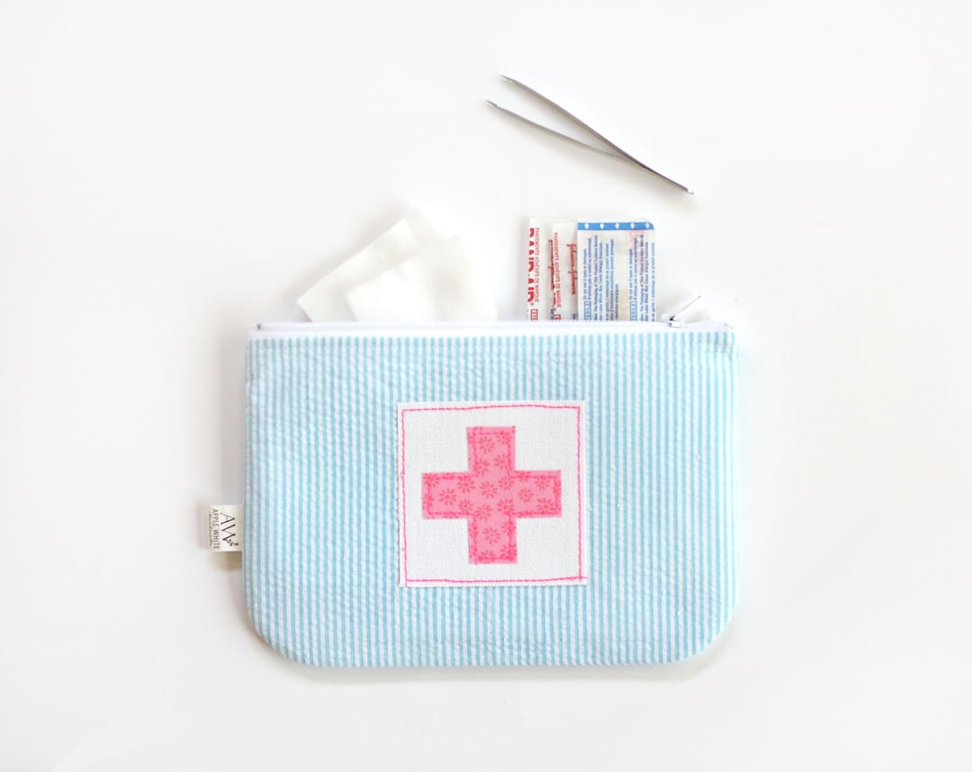 Handmade First Aid Zipper Pouch: Cotton Make up Bag, Purse Pouch, Baby ...
