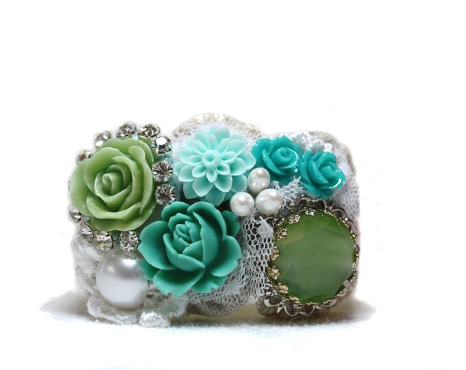 Mermaid Cuff Bracelet in Aqua Blues Teals and Greens - Etsy