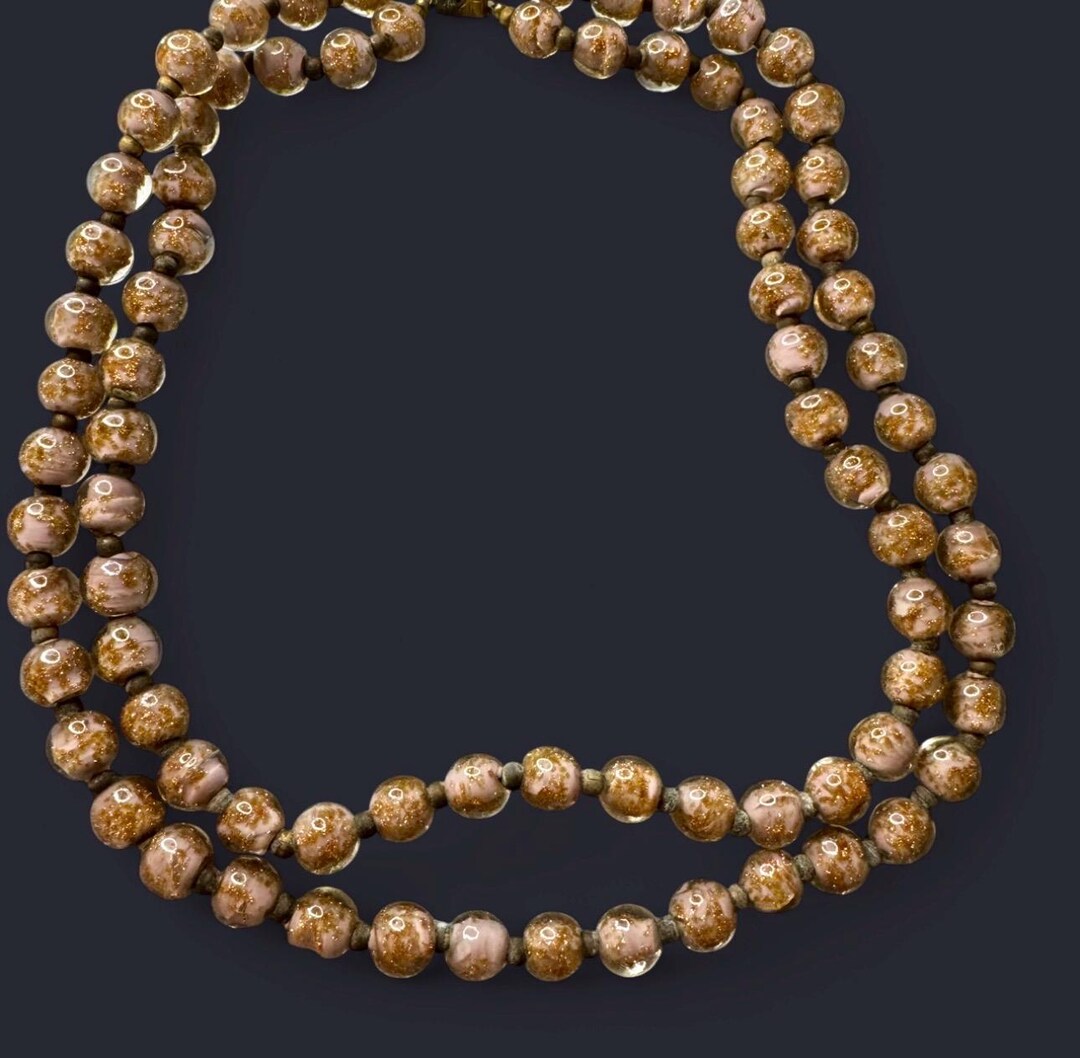 Vintage 1950s 2 Strand Festoon Necklace MCM Venetian Murano Art Glass ...